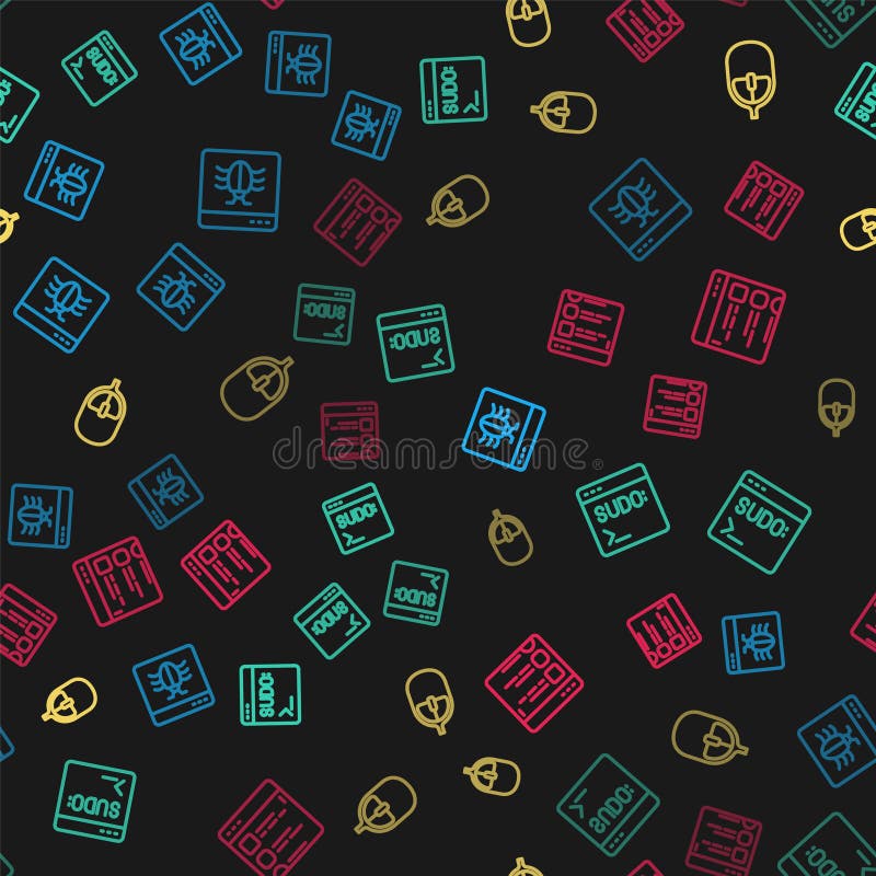 Set Line System Bug Code Terminal Computer Mouse And Browser Files On Seamless Pattern Vector