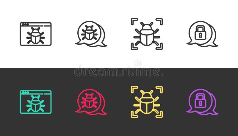 Set Line System Bug, , and Cyber Security on Black and White. Vector ... Set Line System Bug, , and Cyber Security on Black and White. Vector ...