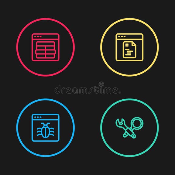 Set Line System Bug, Debugging, Software and MySQL Code Icon. Vector Stock Vector - Illustration ...