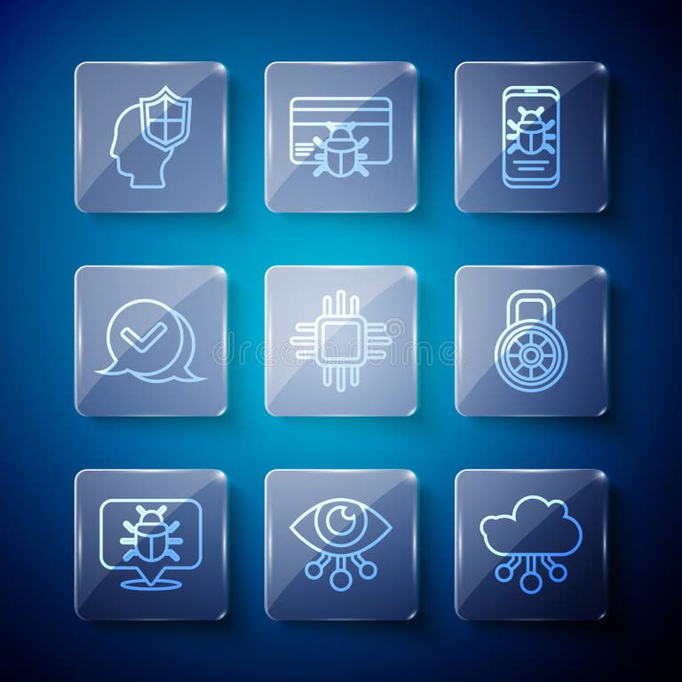 Set Line System Bug, Eye Scan, Internet of Things, on Mobile, Processor with Microcircuits CPU ...