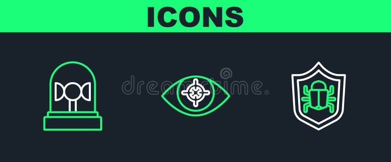 Set Line System Bug, Flasher Siren and Eye Scan Icon. Vector Stock ... Set Line System Bug, Flasher Siren and Eye Scan Icon. Vector Stock ...