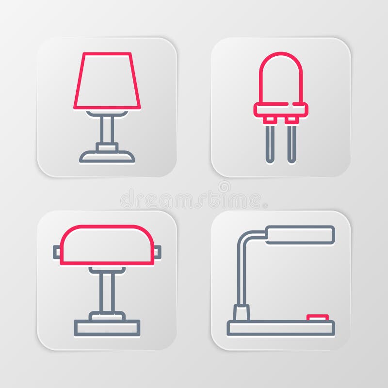Set Line Table Lamp, Light Emitting Diode and Icon. Vector Stock Vector ... Set Line Table Lamp, Light Emitting Diode and Icon. Vector Stock Vector ...