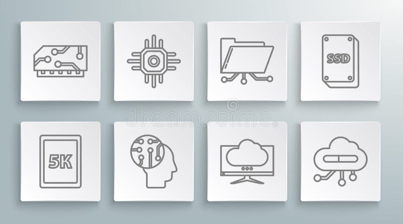 Set Line Tablet with Text 5k, Processor, Human Brain As Digital Circuit ... Set Line Tablet with Text 5k, Processor, Human Brain As Digital Circuit ...