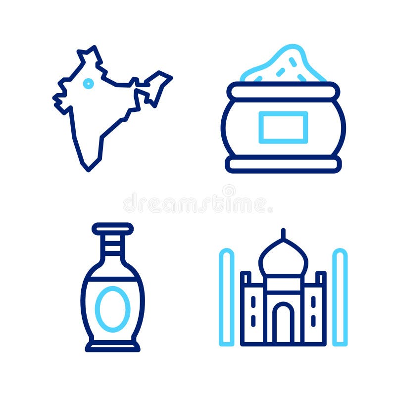 Set Line Taj Mahal, Indian Vase, Spice and Map Icon. Vector Stock ...