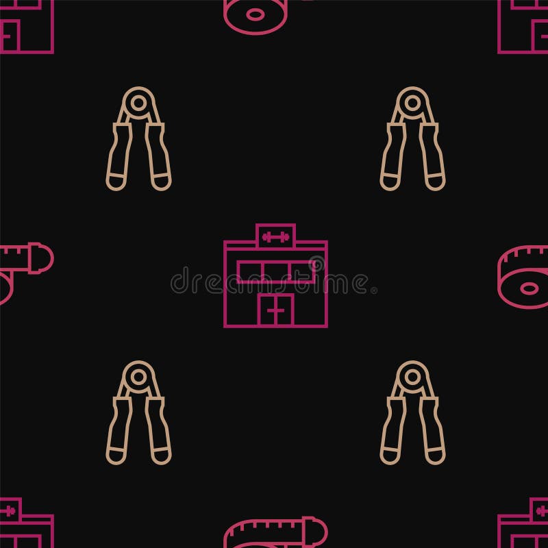 Set Line Tape Measure, Sport Expander and Gym Building on Seamless ...