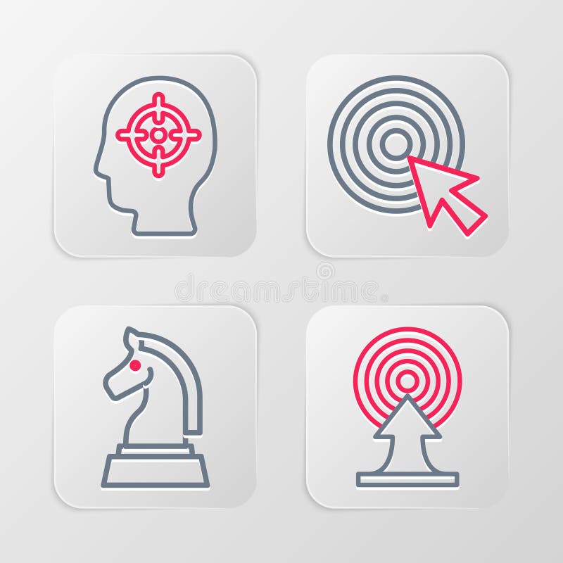 Set Line Target with Arrow, Chess, and Head Hunting Icon. Vector Stock ...