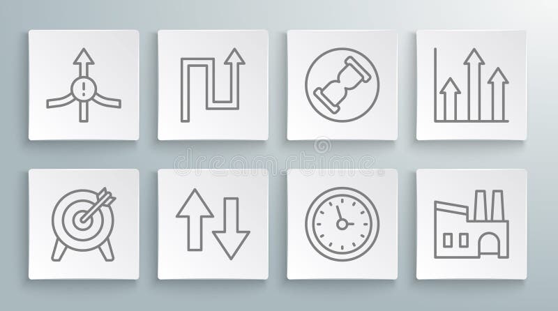Set Line Target, Arrow, Clock, Factory, Old Hourglass with Sand, Pie ... Set Line Target, Arrow, Clock, Factory, Old Hourglass with Sand, Pie ...
