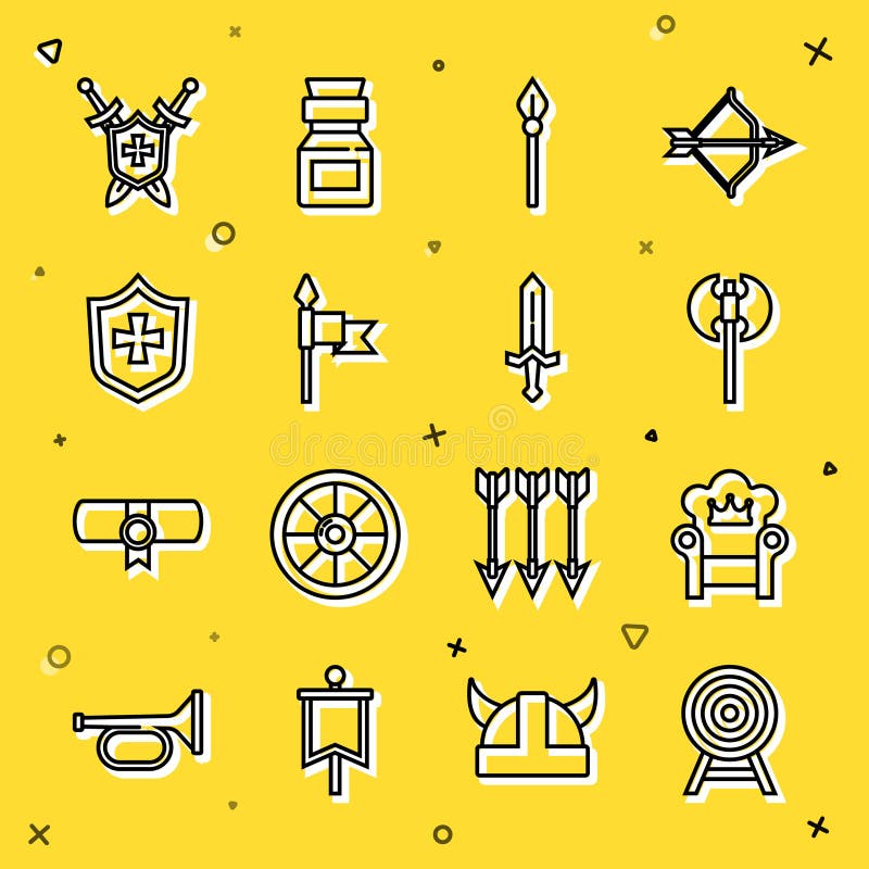 Set Line Target with Arrow, Medieval Throne, Axe, Spear, Shield, Shield ...