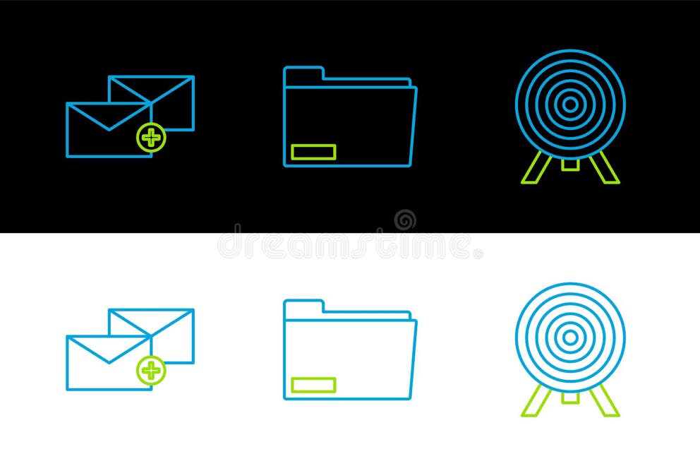 Set Line Target, Envelope and Document Folder Icon. Vector Stock ...
