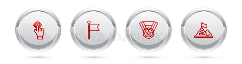 Set Line Target, Flag, Medal and Mountains with Flag. Silver Circle ...