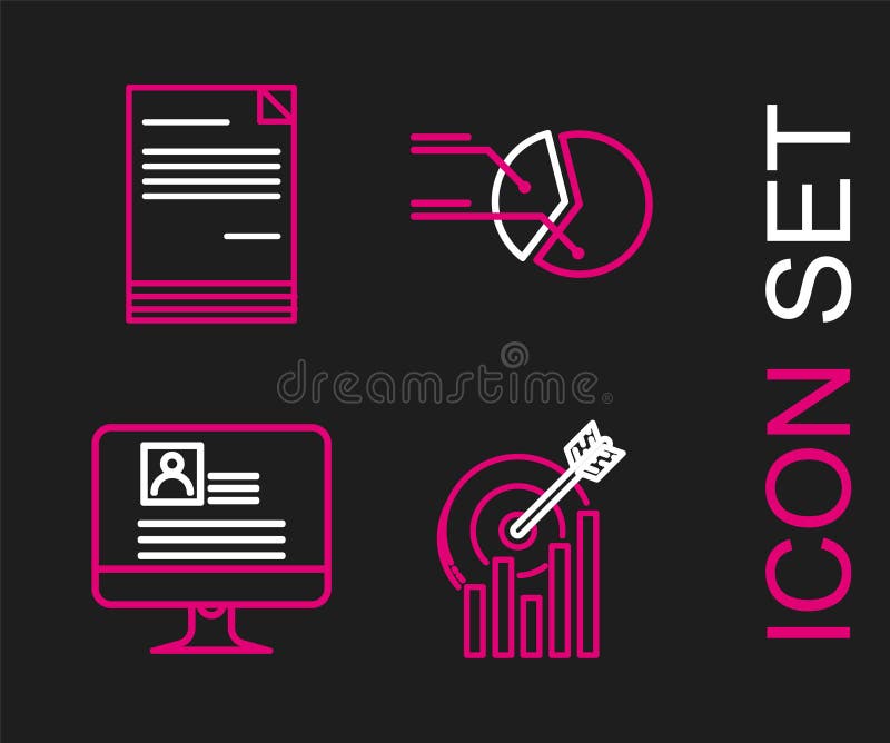 Set Line Target with Graph Chart, Computer Monitor Resume, Pie ... Set Line Target with Graph Chart, Computer Monitor Resume, Pie ...