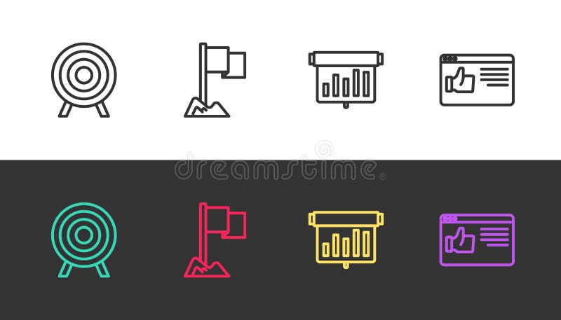 Set Line Target Sport, Location Marker, Board with Graph Chart and ...