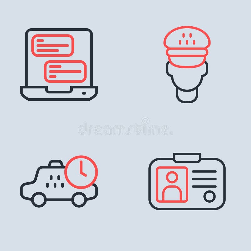 Set Line Taxi Driver, Waiting Time, License and Mobile App Icon. Vector ...