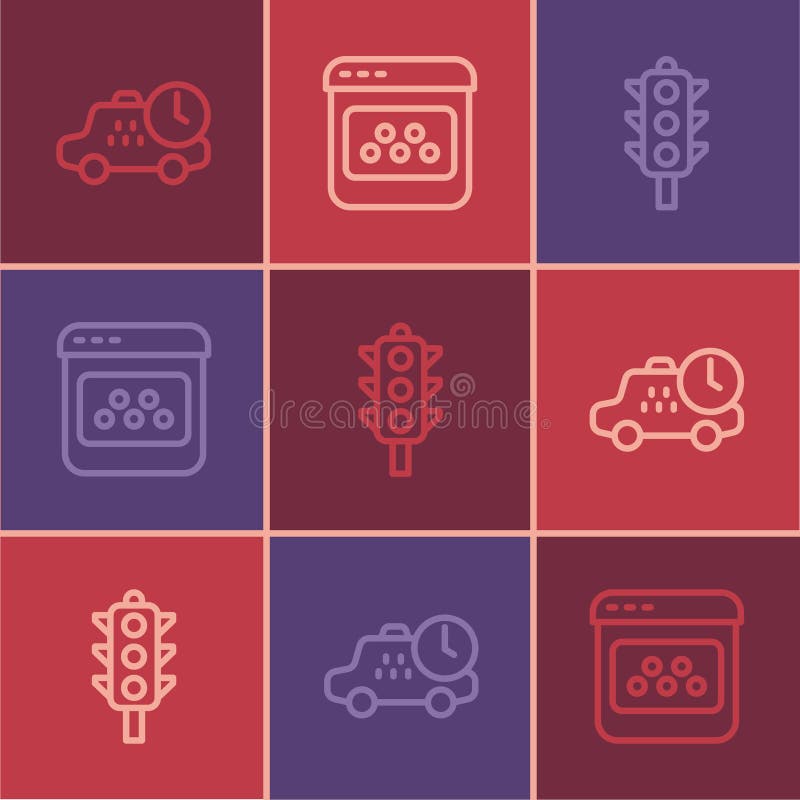 Set Line Taxi Waiting Time, Traffic Light and Mobile App Icon. Vector ...