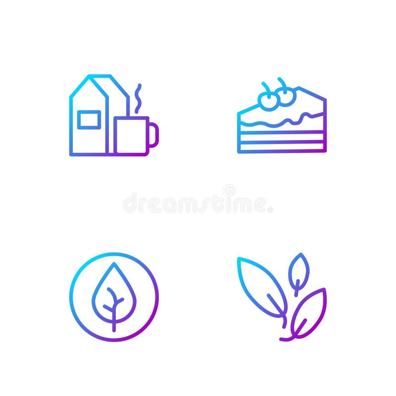Set Line Tea Leaf, Cup of Tea with Milk and Piece Cake. Gradient Color ...