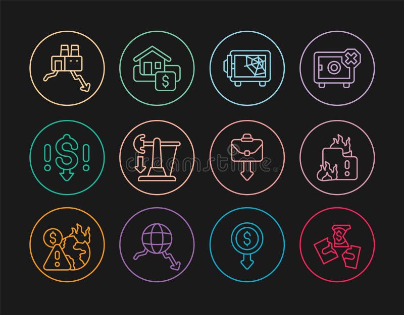 Set Line Tearing Money Banknote, Fire Burning House, Safe, Drop Crude Oil Price, Dollar Rate ...