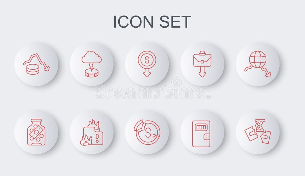 Set Line Tearing Money Banknote, Glass Jar with Coin, Dollar Rate Decrease, Prison Cell Door ...