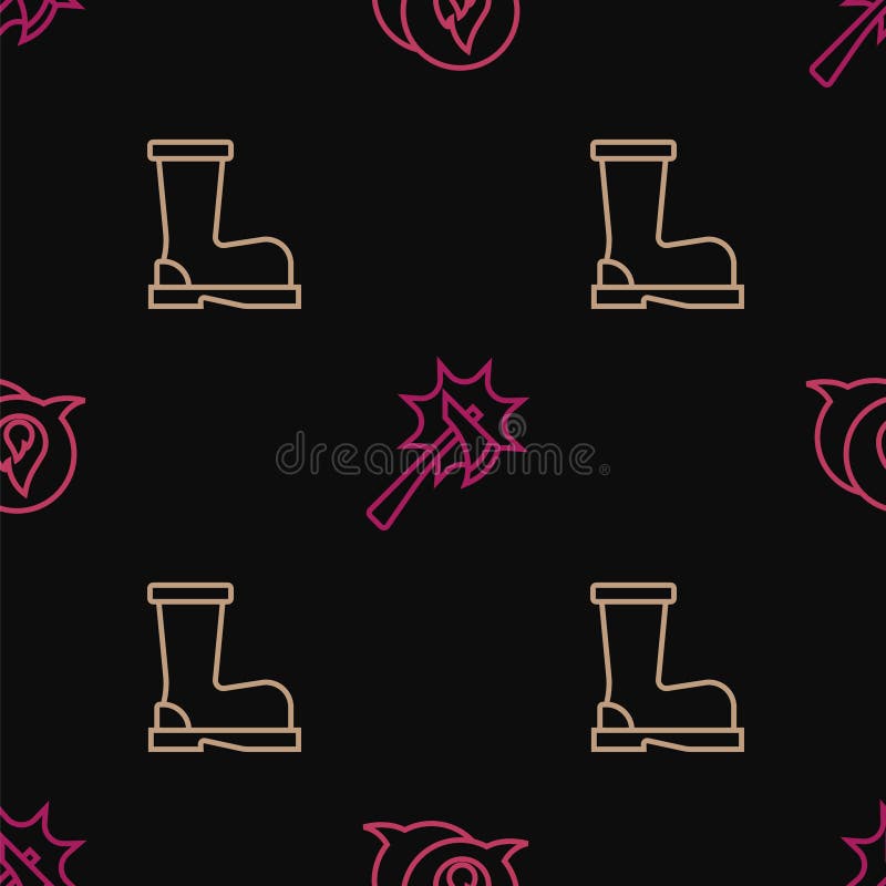 Set Line Telephone Call 911, Fire Boots and Firefighter Axe on Seamless ...