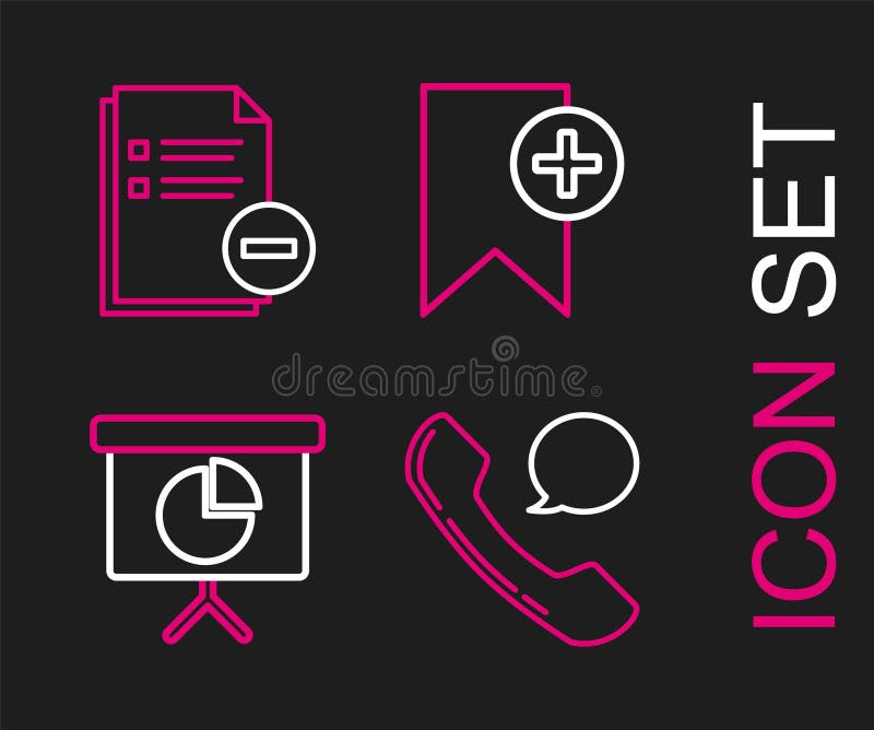 Set Line Telephone Handset and Speech Bubble Chat, Presentation ...