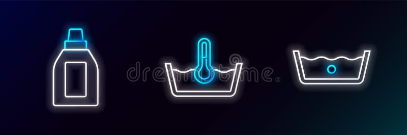 Set Line Temperature Wash, Bottle for Cleaning Agent and Icon. Glowing ...