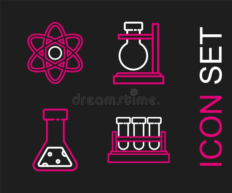 Set Line Test Tube and Flask Chemical, on Stand and Atom Icon. Vector ... Set Line Test Tube and Flask Chemical, on Stand and Atom Icon. Vector ...