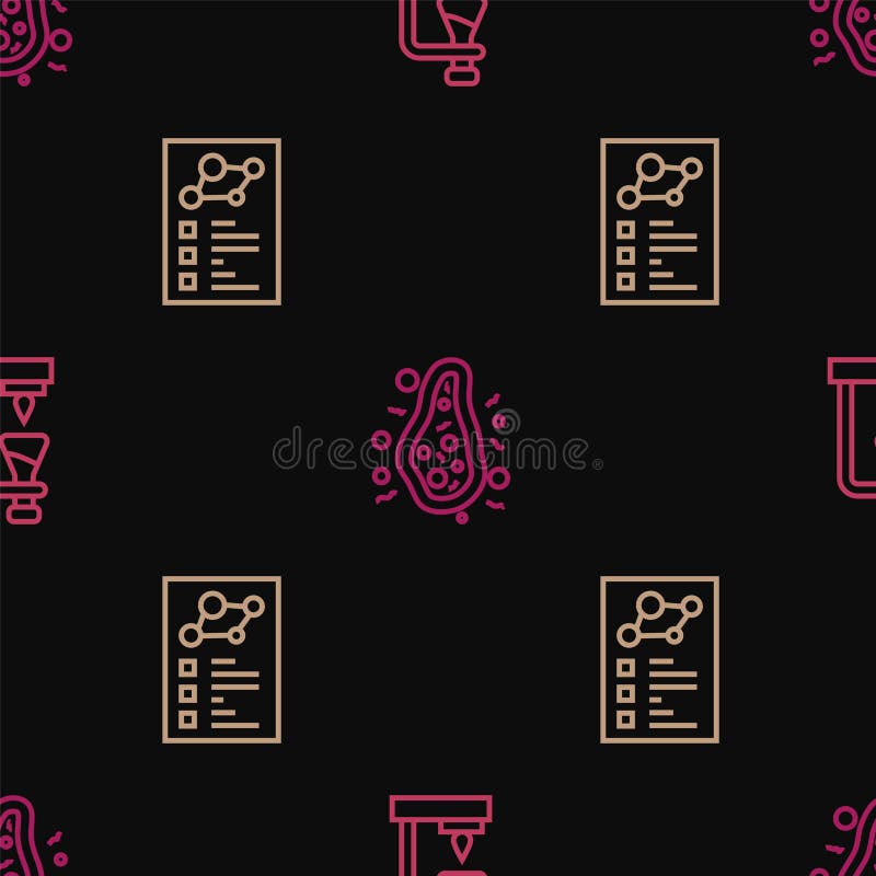 Set Line Test Tube Flask on Fire, Clinical Record and Bacteria on ...