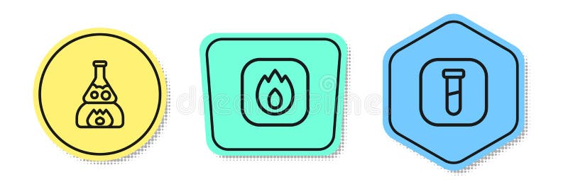 Set Line Test Tube Flask on Fire, Fire Flame and and. Colored Shapes ...
