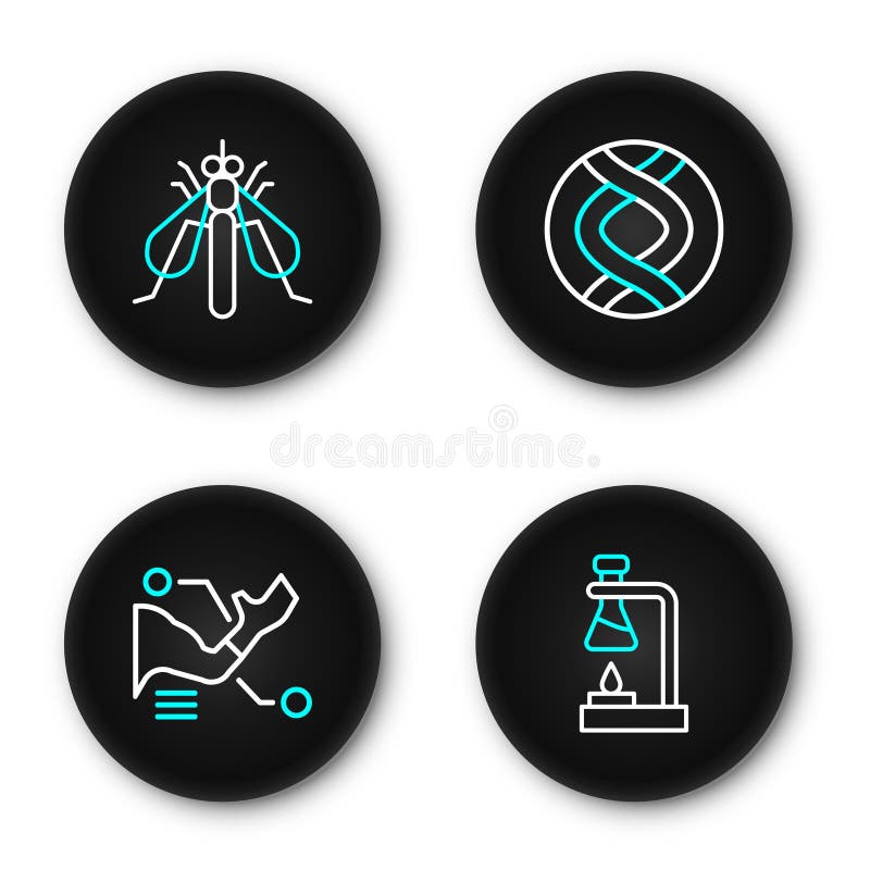 Set Line Test Tube Flask on Fire, Prosthesis Hand, DNA Symbol and ...