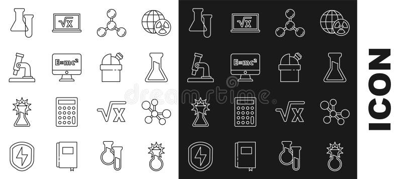 Set Line Test Tube and Flask, Molecule, Equation Solution, Microscope ...