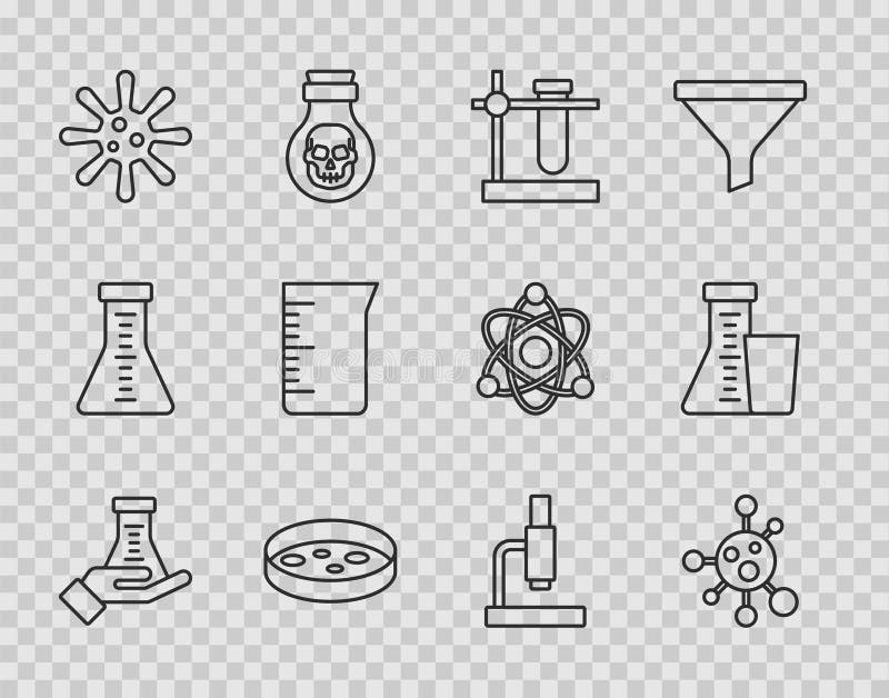 Set Line Test Tube and Flask, Molecule, on Stand, Petri Dish with ...