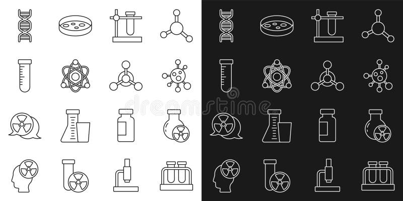 Set Line Test Tube and Flask, Radiation, Molecule, Stand, Atom, DNA ...