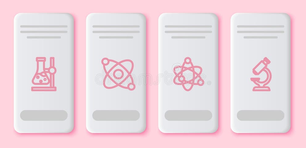 Set Line Test Tube Flask on Stand, Atom, and Microscope. White ...