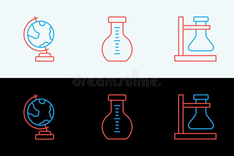 Set Line Test Tube Flask on Stand, Earth Globe and Icon. Vector Stock ...