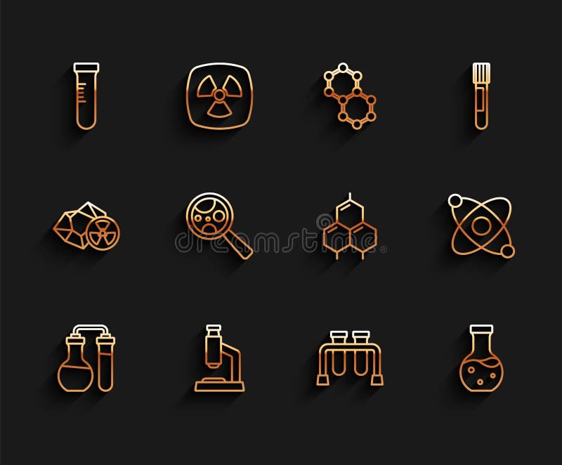 Set Line Test Tube, Microscope, Microorganisms Under Magnifier, Atom ... Set Line Test Tube, Microscope, Microorganisms Under Magnifier, Atom ...