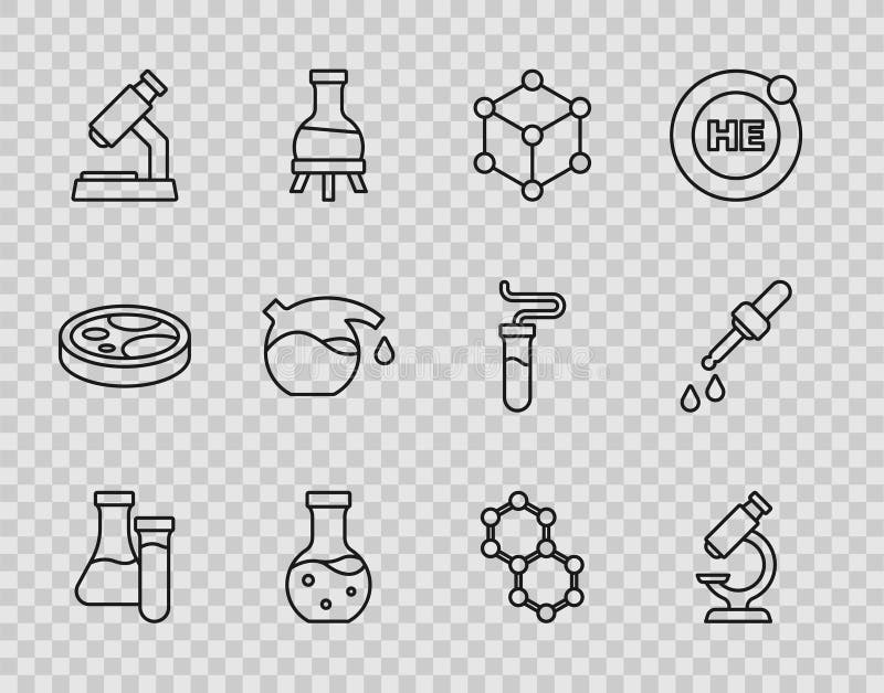 Set Line Test Tube, Microscope, Molecule, and Pipette Icon. Vector ...
