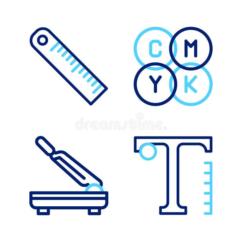 Set Line Text, Paper Cutter, CMYK Color Mixing and Ruler Icon. Vector ...