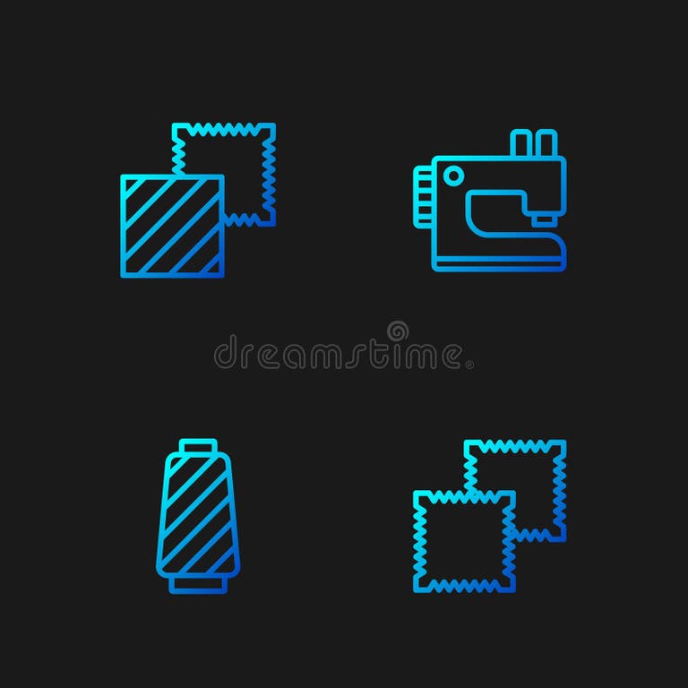 Set Line Textile Fabric Roll, Sewing Thread on Spool, and Machine ...