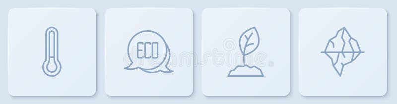 Set Line Thermometer, Sprout, Leaf Eco Symbol and Iceberg. White Square ...