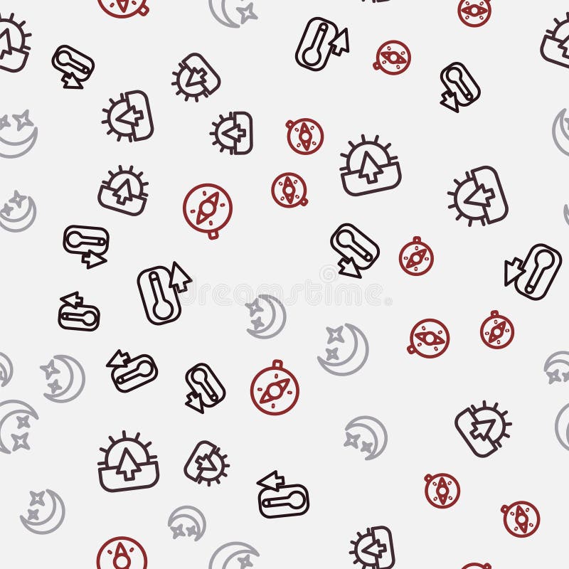 Set Line Thermometer, Sunrise, Moon and Stars and Compass on Seamless ...