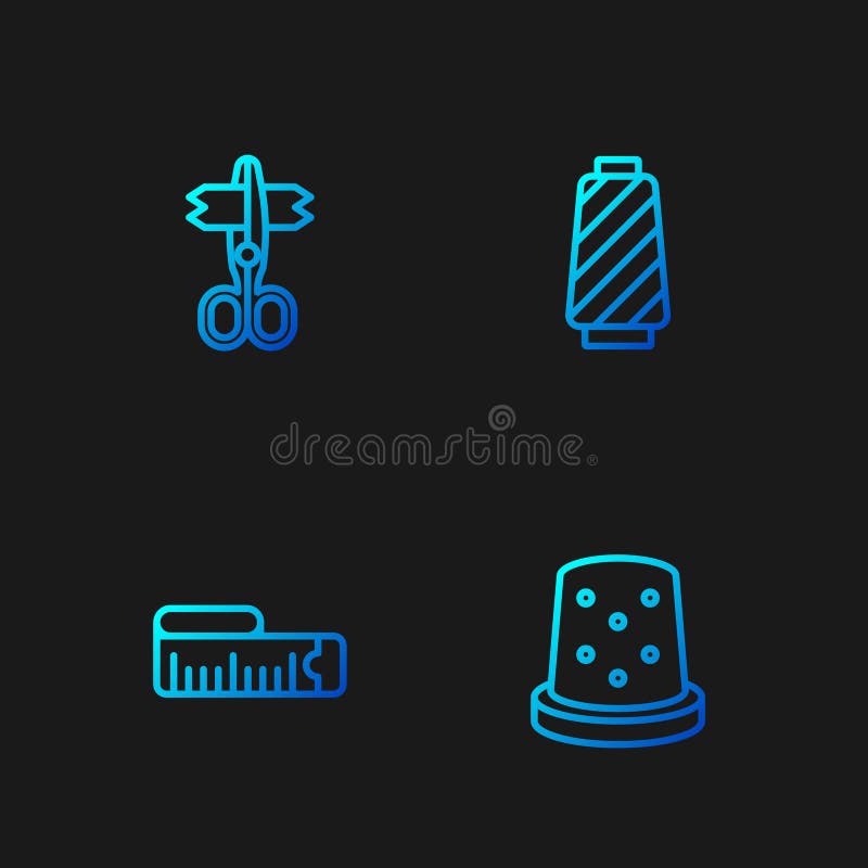 Set Line Thimble for Sewing, Tape Measure, Scissors and Sewing Thread on Spool. Gradient Color ...