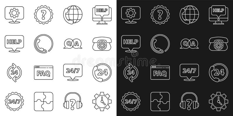 Set Line Time Management, Telephone 24 Hours Support, Speech Bubble ...