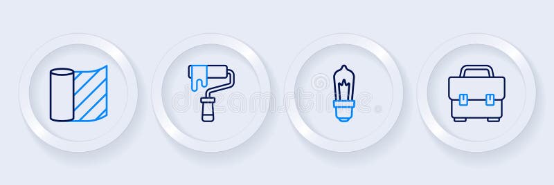 Set Line Toolbox, Light Bulb, Paint Roller Brush and Wallpaper Icon ...