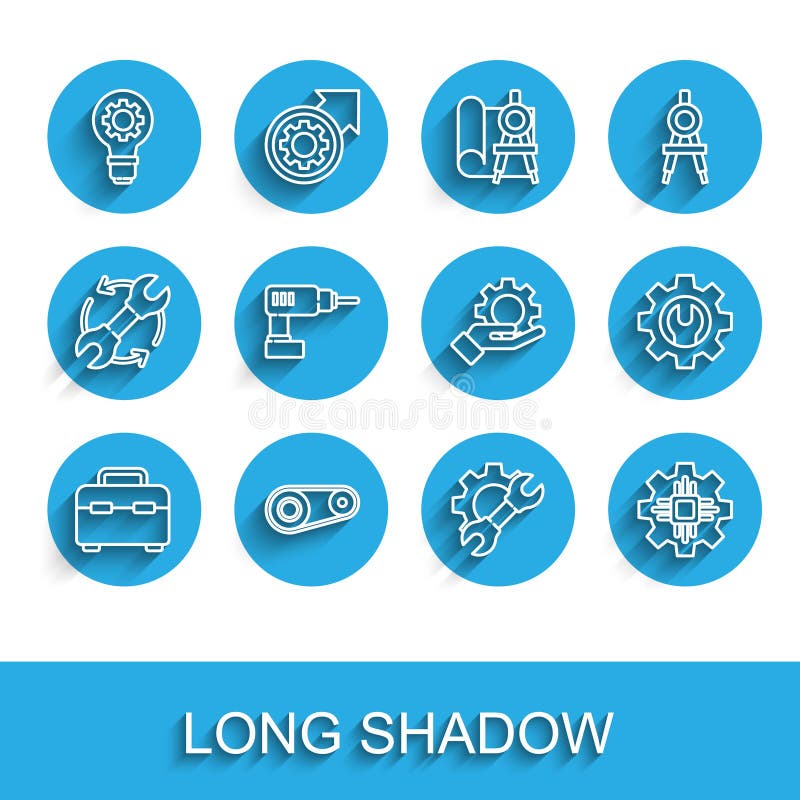 Set Line Toolbox, Timing Belt Kit, Light Bulb and Gear, Wrench Spanner, Processor, Electric ...