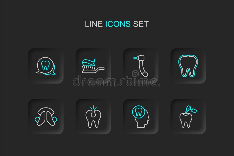 Set Line Tooth with Caries and Drill, Toothache, Broken Tooth, Dental ...