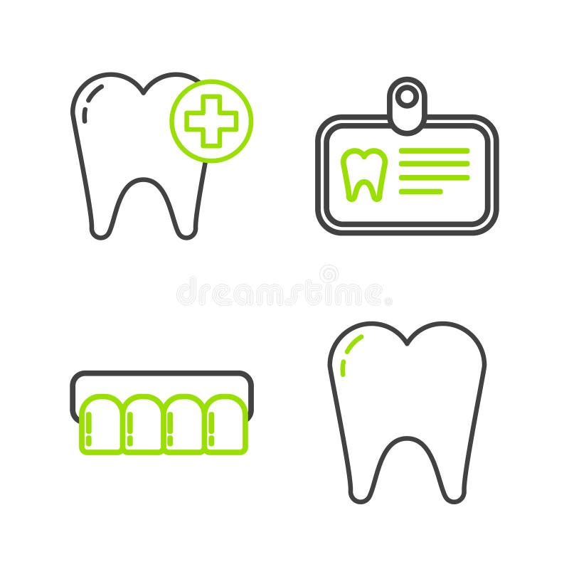 Set Line Tooth Dentures Model Id Card Con Diente E Icono. Vector ...