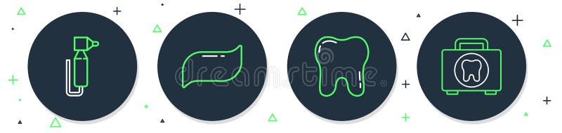Set Line Toothpaste, Drill and First Aid Kit Icon. Vector Stock Vector ...