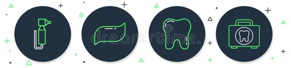 Set Line Toothpaste, Drill and First Aid Kit Icon. Vector Stock Vector ...