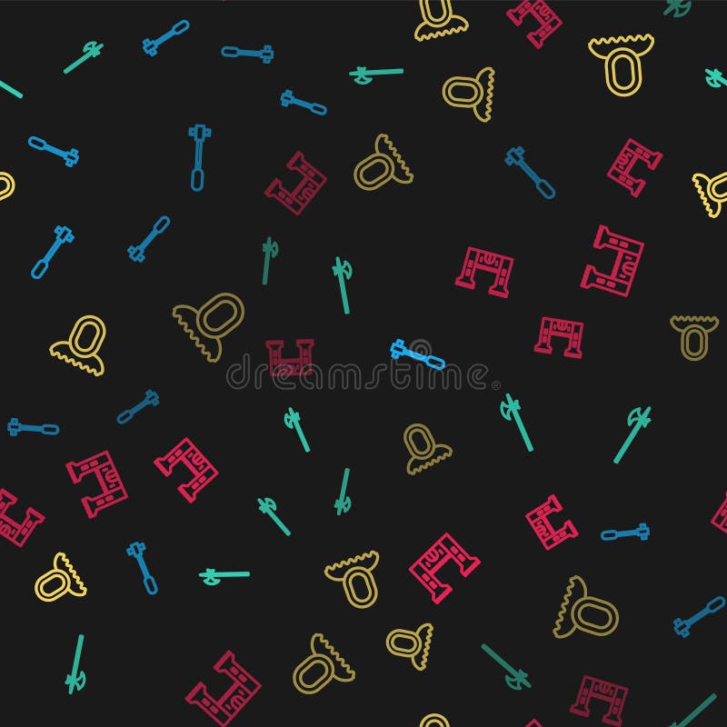 Set Line Torch Flame, Medieval Halberd, Hood and Castle on Seamless ...