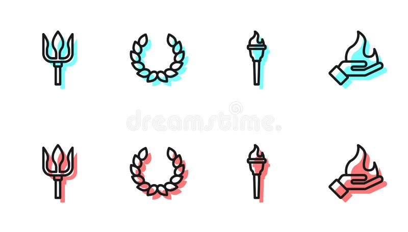 Set Line Torch Flame, Neptune Trident, Laurel Wreath and Hand Holding ...