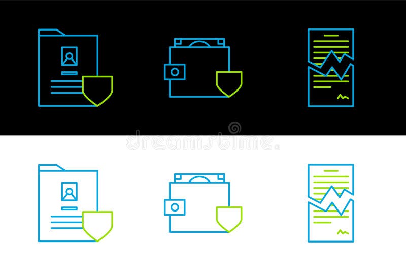 Set Line Torn Contract, Document with Shield and Wallet and Money Icon ... Set Line Torn Contract, Document with Shield and Wallet and Money Icon ...
